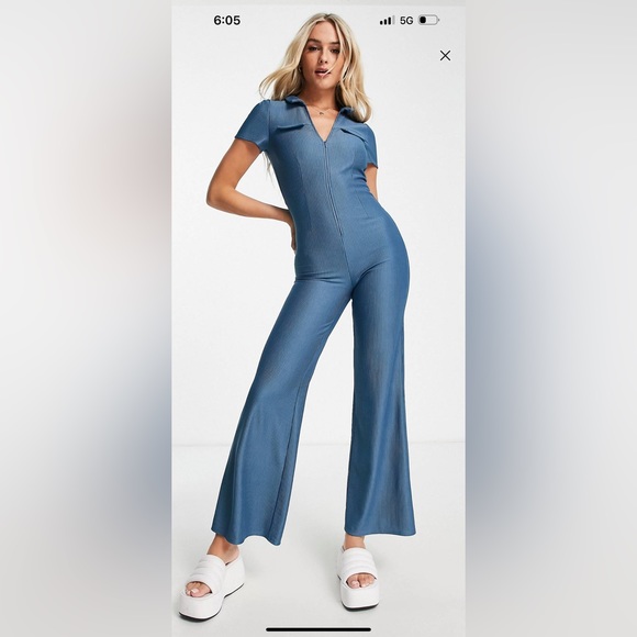 ASOS | Pants & Jumpsuits | Asos Design Collar Zip Front 7s Rib Jumpsuit ...
